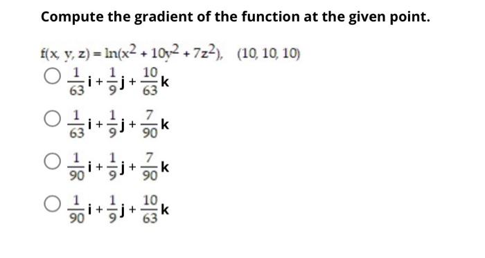 Solved Compute the gradient of the function at the given | Chegg.com