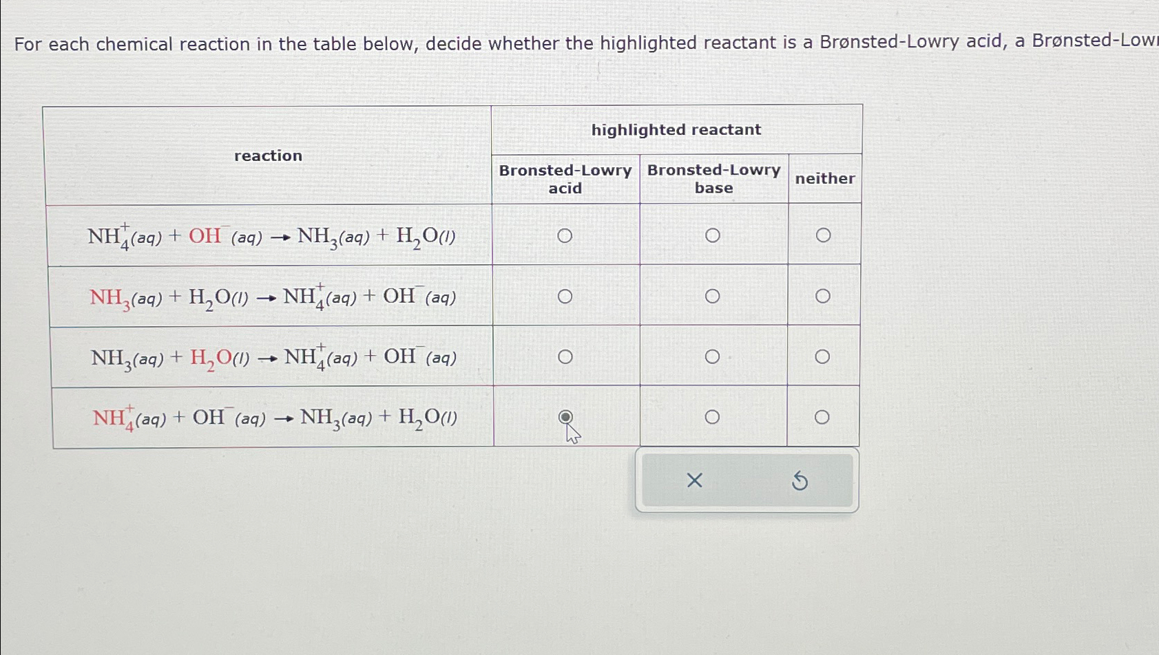 Solved For each chemical reaction in the table below, decide | Chegg.com