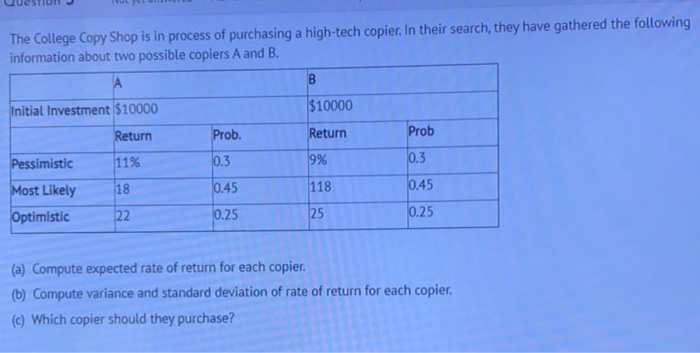 Solved The College Copy Shop is in process of purchasing a | Chegg.com