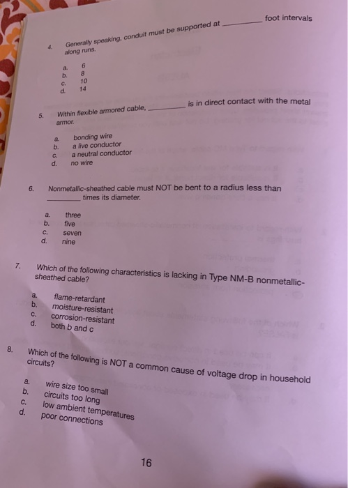 Solved foot intervals 4 Generally speaking, conduit must be | Chegg.com