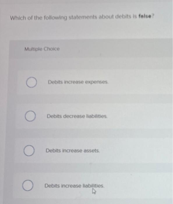Solved Which of the following statements about debits is | Chegg.com