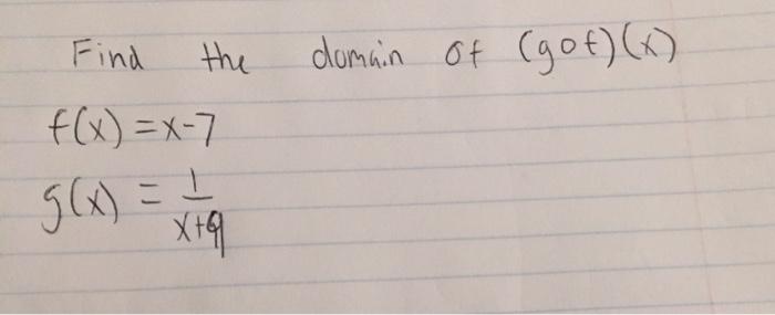 Solved Find the domain of (gof)(x) f(x) = x-7 g(x) = XtG | Chegg.com