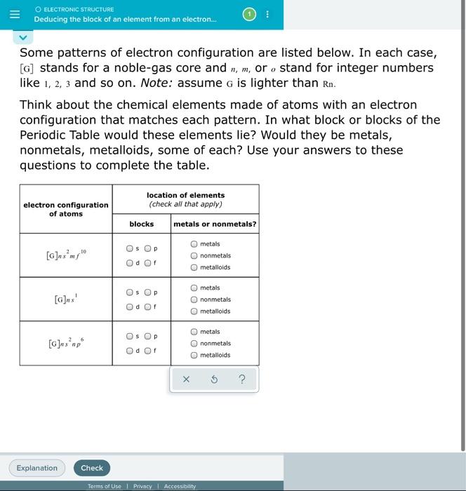 Solved O ELECTRONIC STRUCTURE Deducing the block of an | Chegg.com