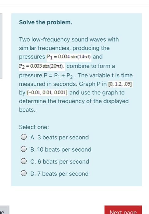 Solved Solve the problem. Two low-frequency sound waves with | Chegg.com