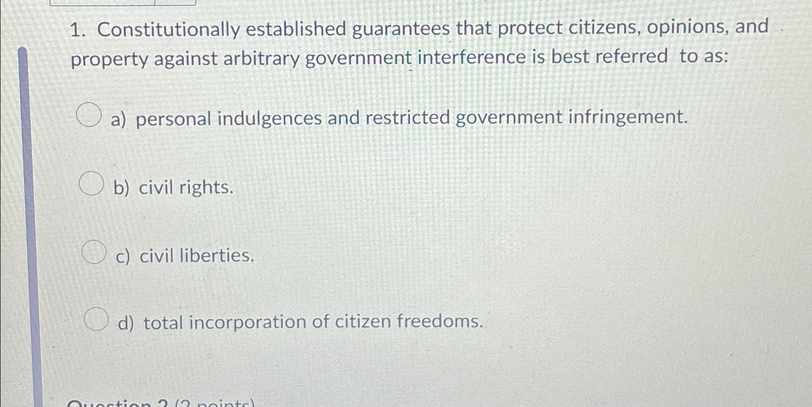 Solved Constitutionally established guarantees that protect | Chegg.com