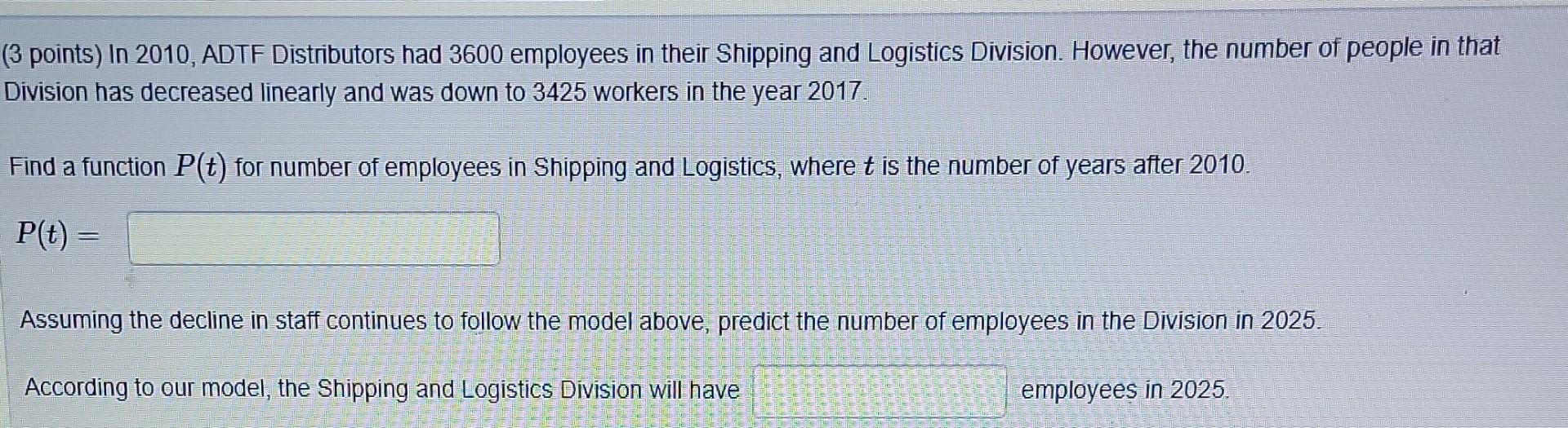 Solved 3 points) In 2010, ADTF Distributors had 3600 | Chegg.com