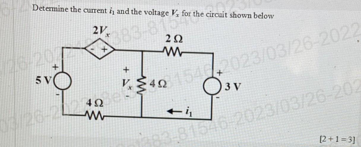 Solved Determine the current i1 and the voltage Vx for the | Chegg.com