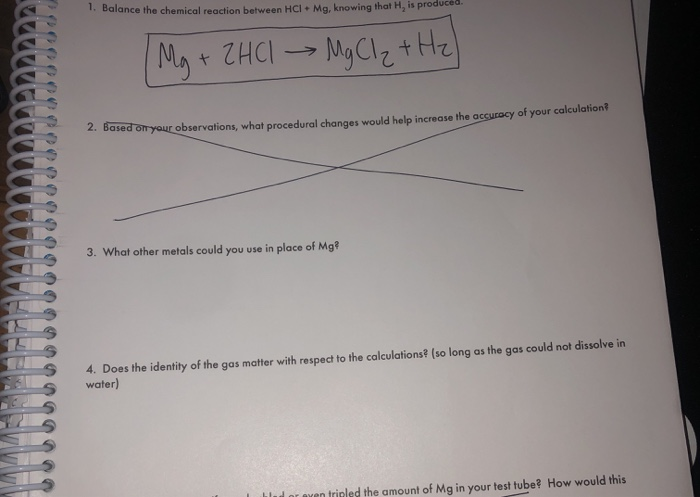 Solved Balance the chemical reaction between HCI Mg, knowing | Chegg.com