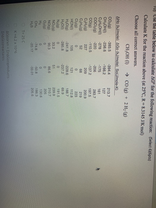 Solved 10 Use The Table Below To Calculate Agº For The