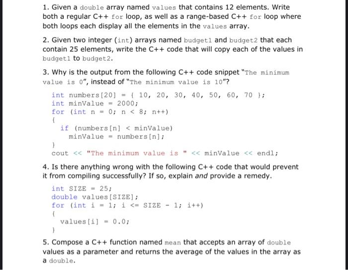 Solved 1. Given a double array named values that contains 12 | Chegg.com