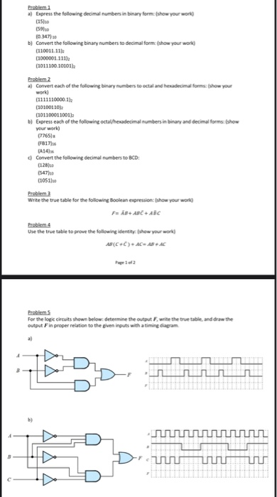 Solved a) Express the following decimal numbers in binary | Chegg.com