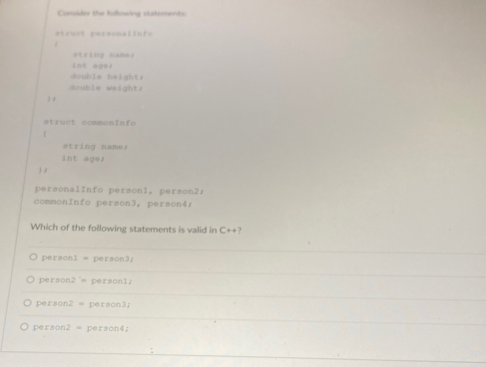 Solved Which of the following statements is valid in | Chegg.com