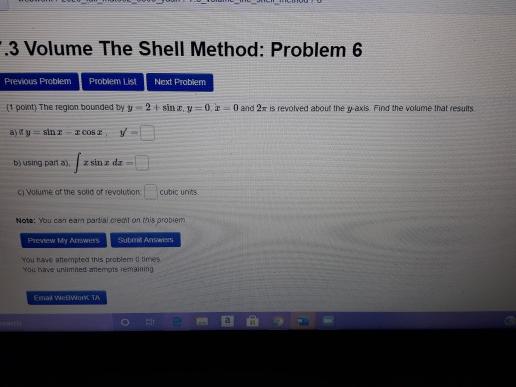 Solved .3 Volume The Shell Method: Problem 5 Previous | Chegg.com