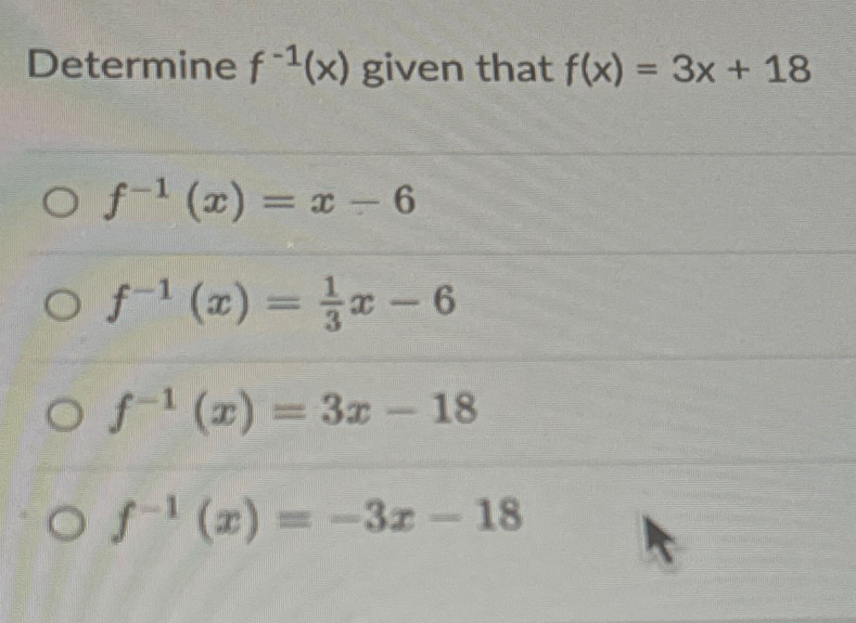 Solved Determine f-1(x) ﻿given that | Chegg.com