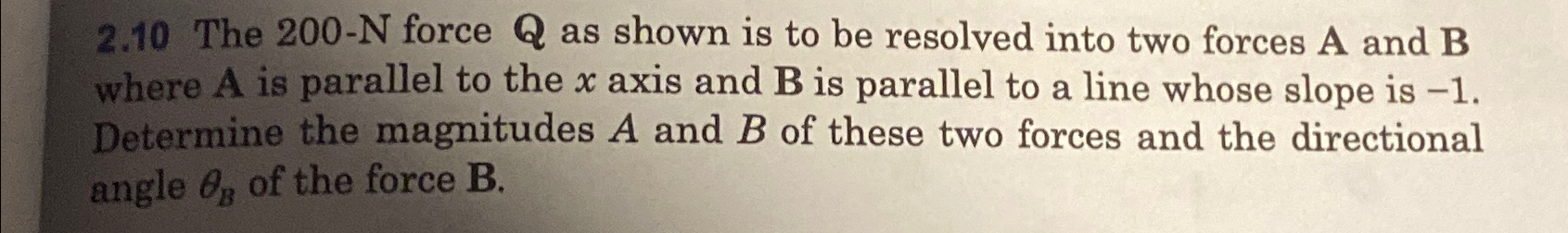 2.10 ﻿The 200-N ﻿force Q ﻿as shown is to be resolved | Chegg.com