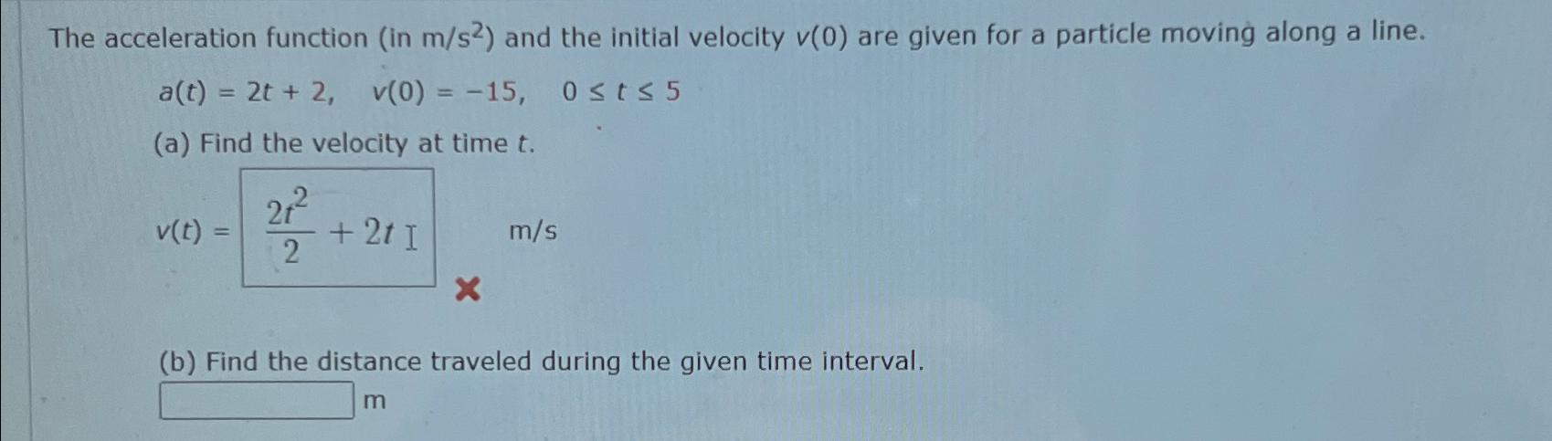 Solved The acceleration function (in ms2 ) ﻿and the initial | Chegg.com