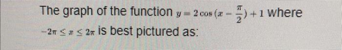 Solved The graph of the function y=2cos(x−2π)+1 where | Chegg.com