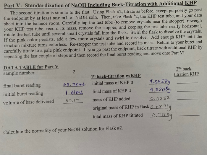 Part V: Standardization of NaOH Including | Chegg.com