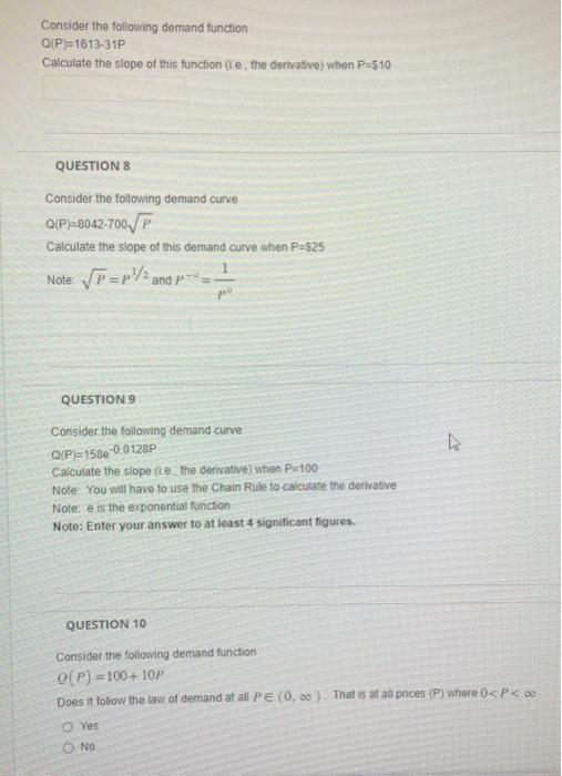 Solved Consider the following demand function Q(P)=1613−31P | Chegg.com