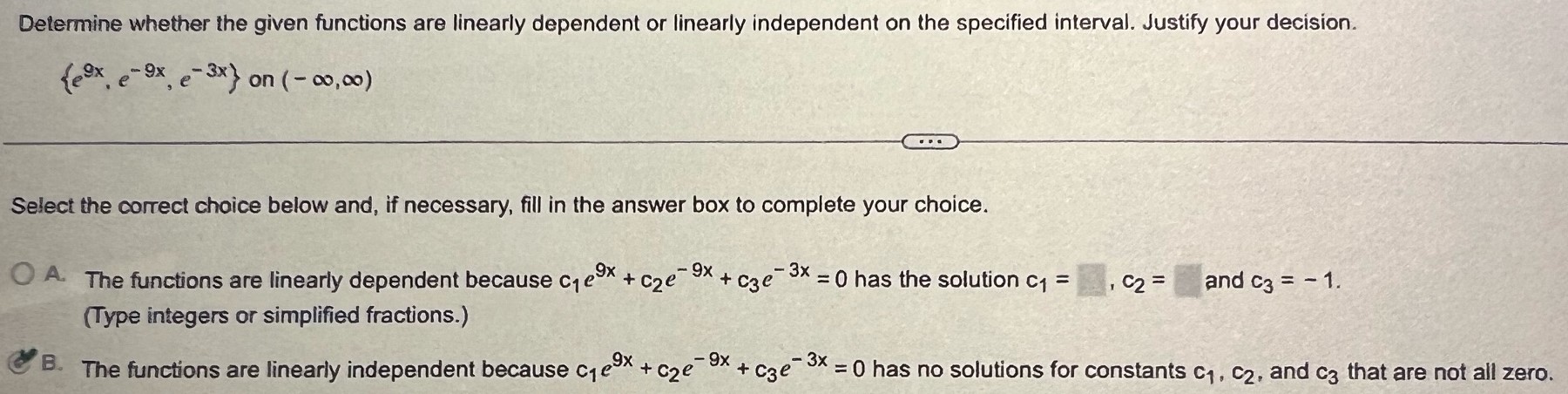 Solved Determine whether the given functions are linearly | Chegg.com