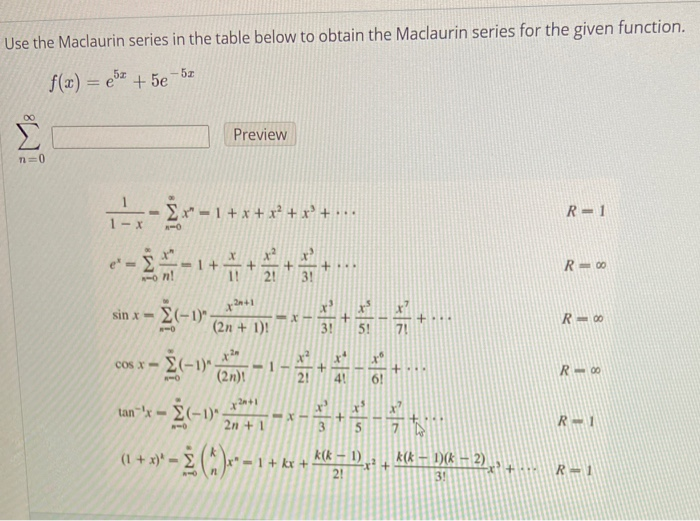 Solved Use the Maclaurin series in the table below to obtain | Chegg.com