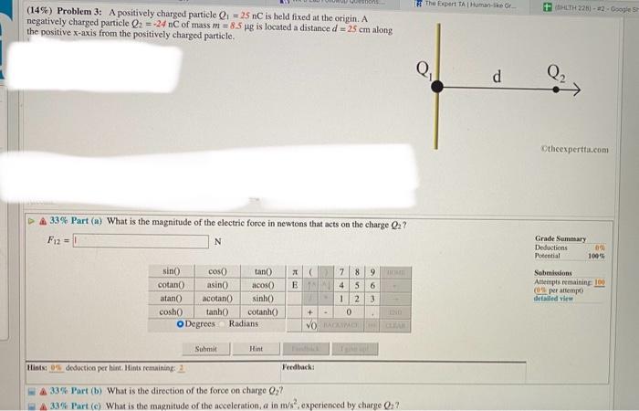 Solved (14\%) Problem 3: A positively charged particle | Chegg.com