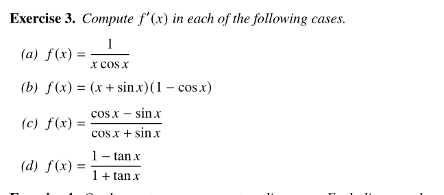 Solved Exercise 3. ﻿Compute f'(x) ﻿in each of the following | Chegg.com