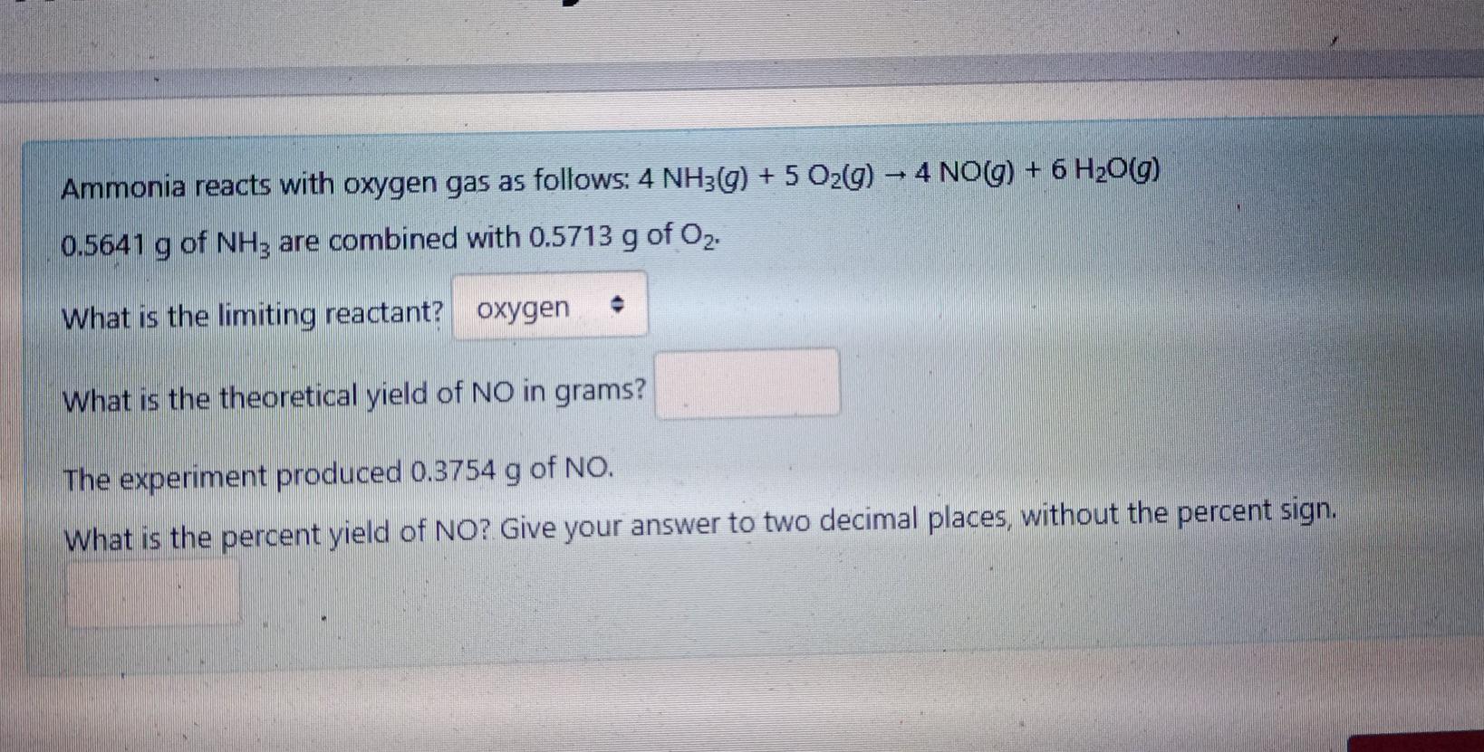 Solved Ammonia reacts with oxygen gas as follows: 4 NH3(g) + | Chegg.com