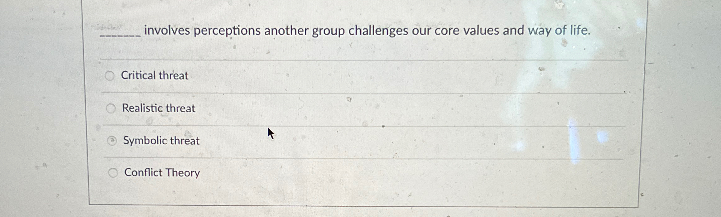 Solved involves perceptions another group challenges our | Chegg.com