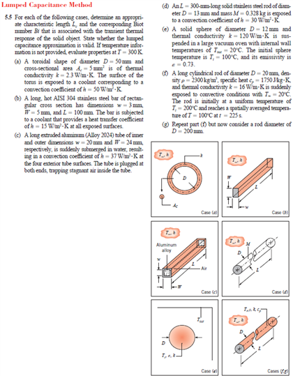 Lumped Capacitance Method For each of the following | Chegg.com