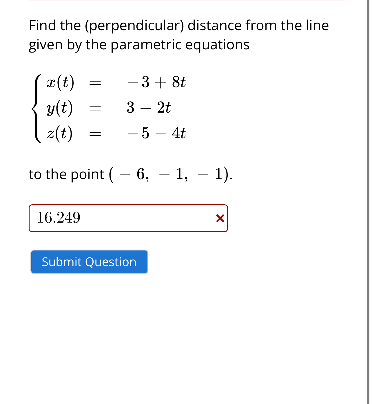 Solved Find the (perpendicular) ﻿distance from the line | Chegg.com
