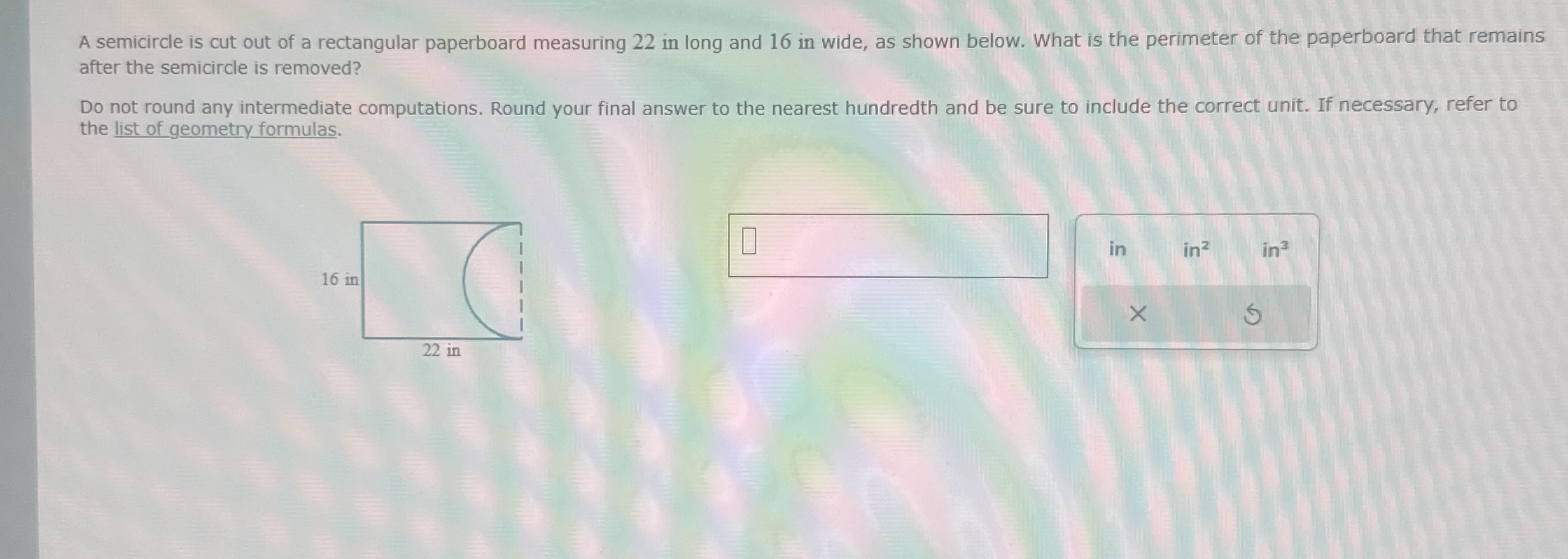 Solved A semicircle is cut out of a rectangular paperboard | Chegg.com