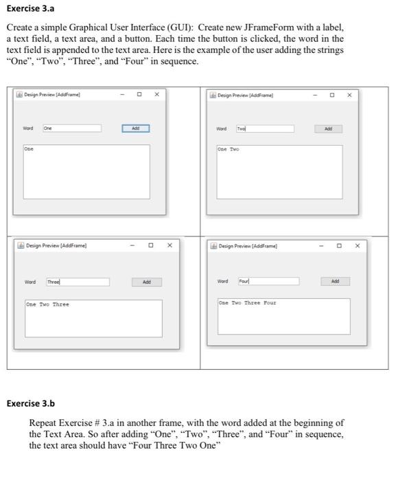 Solved Exercise 3.a Create a simple Graphical User Interface | Chegg.com