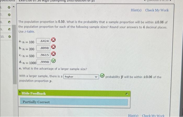 Solved The population proportion is 0.50. What is the | Chegg.com