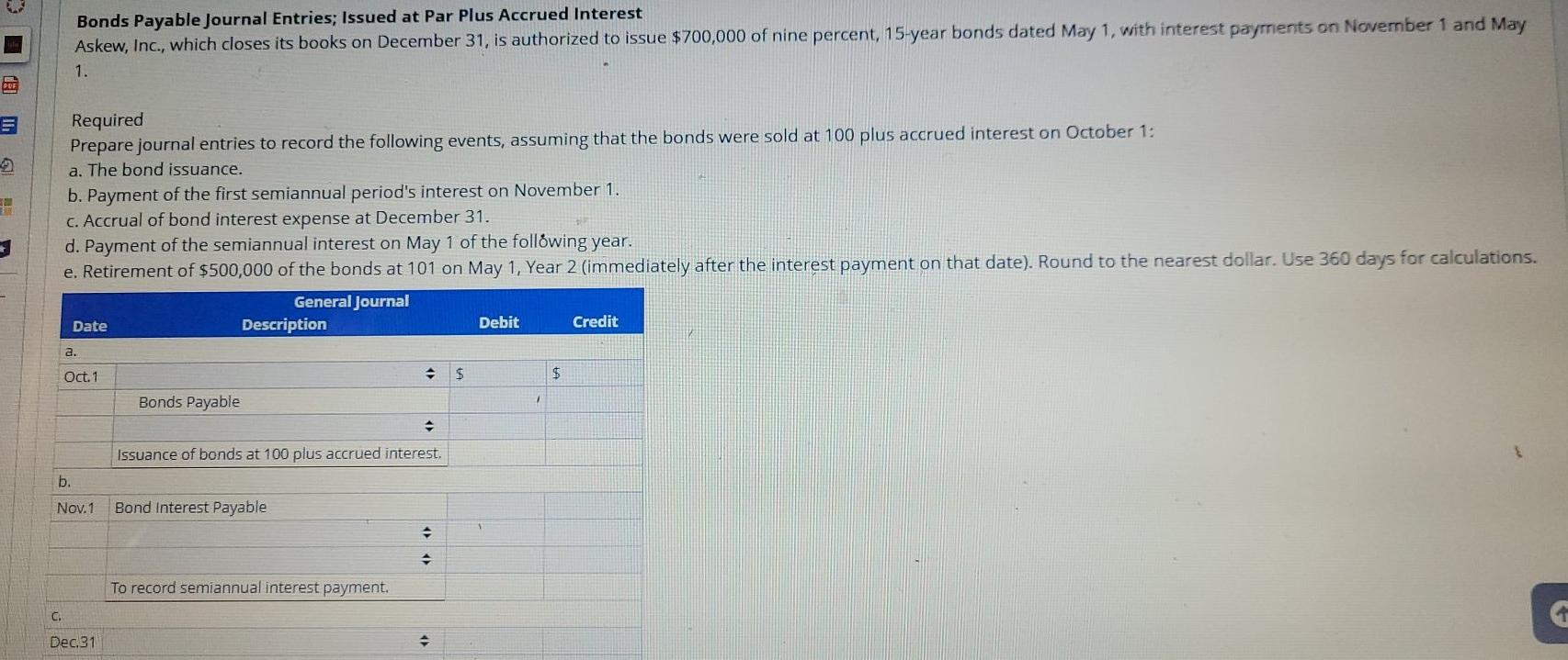 Solved Bonds Payable Journal Entries; Issued at Par Plus | Chegg.com