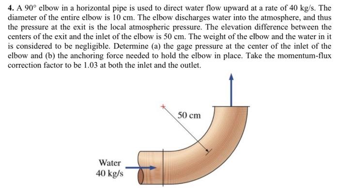Solved 4. A 90∘ elbow in a horizontal pipe is used to direct | Chegg.com