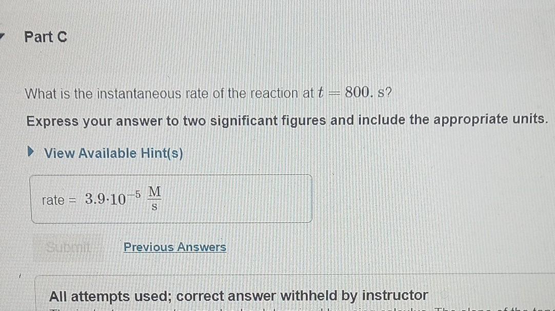 Solved An average reaction rate is calculated as the change | Chegg.com