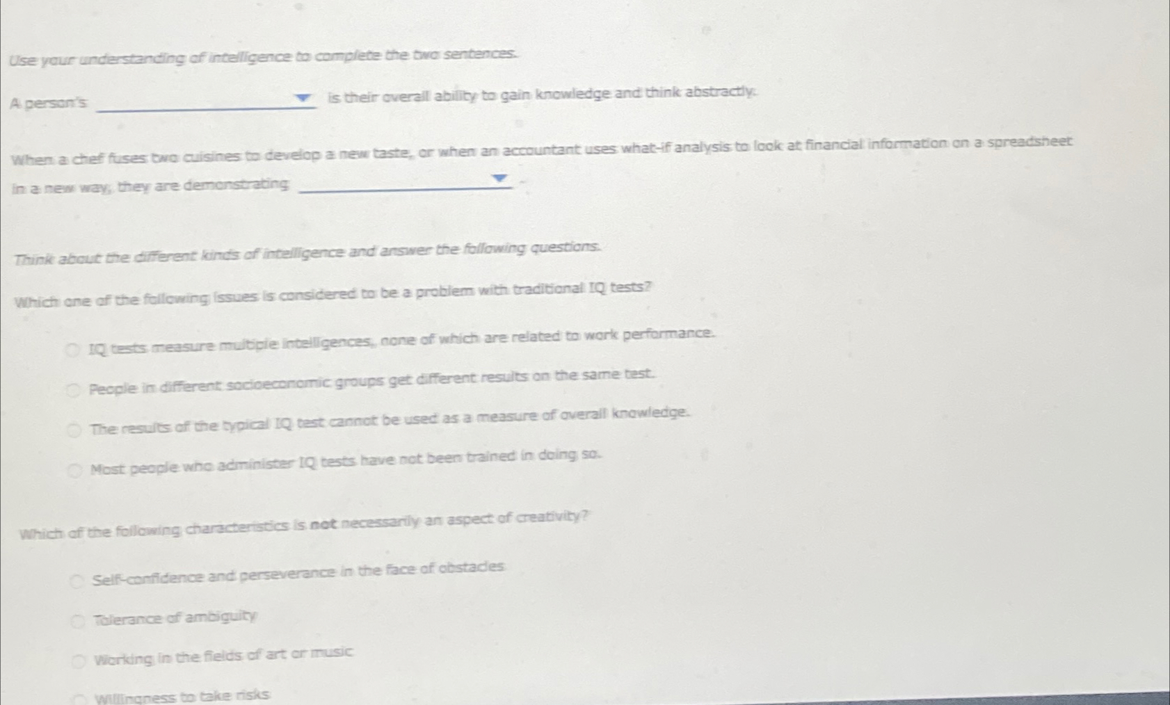 Solved Use your understanding of intelligence to complete | Chegg.com