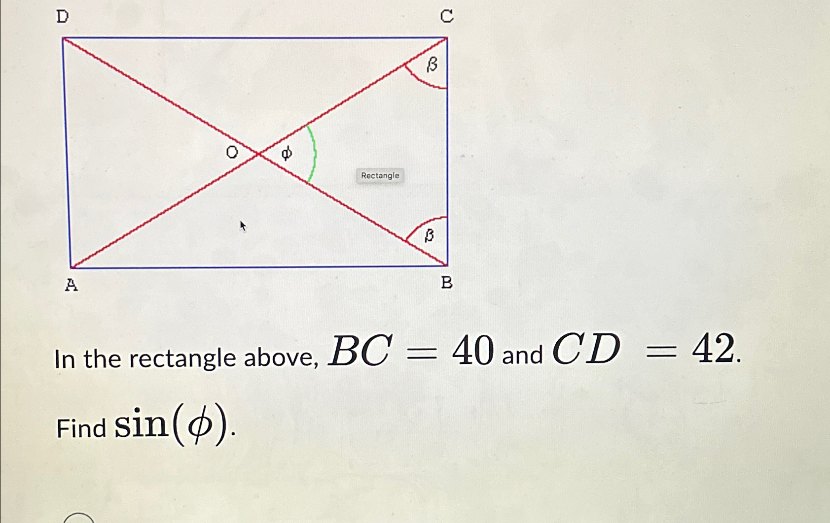 Solved In the rectangle above, BC=40 ﻿and CD=42. ﻿Find | Chegg.com