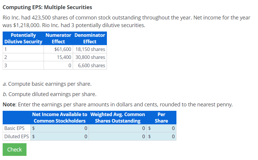 Solved Computing EPS: Multiple SecuritiesRio Inc. had | Chegg.com
