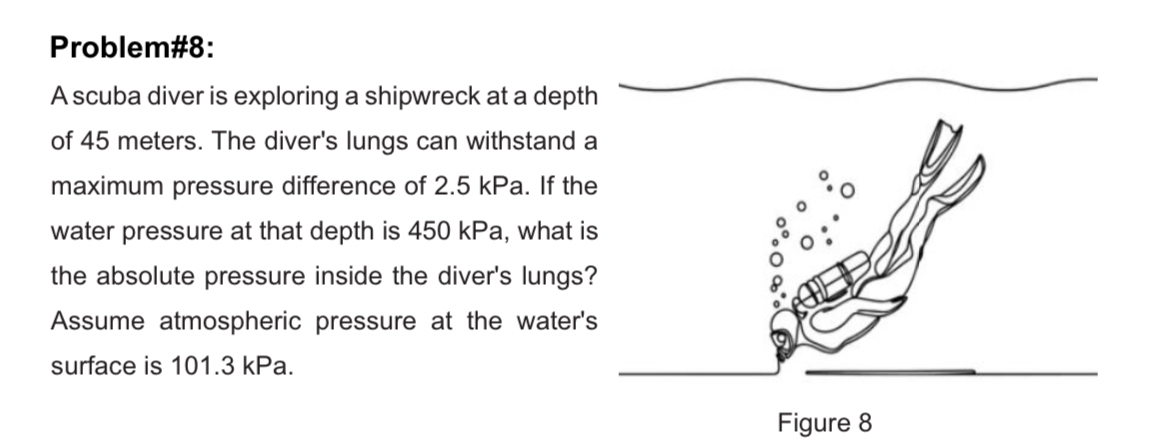 Solved Problem#8:A scuba diver is exploring a shipwreck at a | Chegg.com