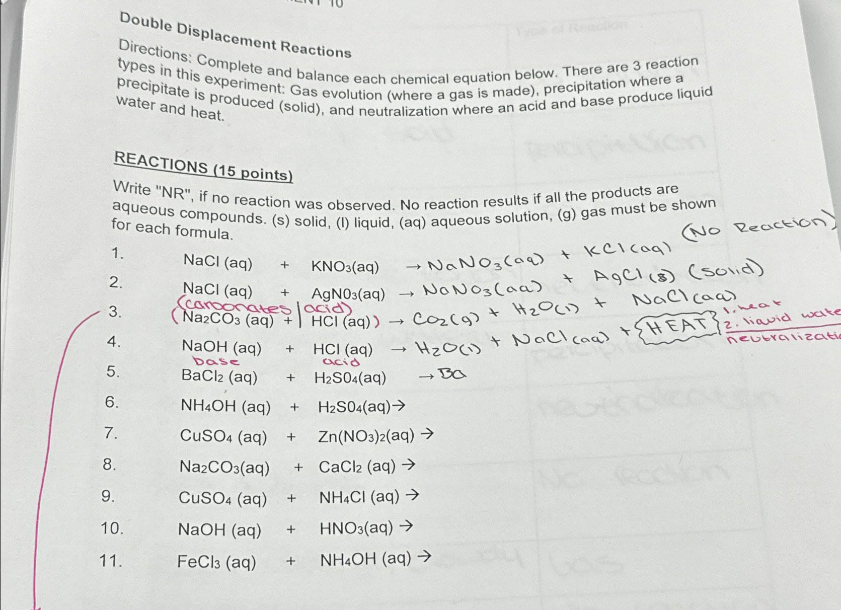 Solved Double Displacement ReactionsDirections: Complete and | Chegg.com