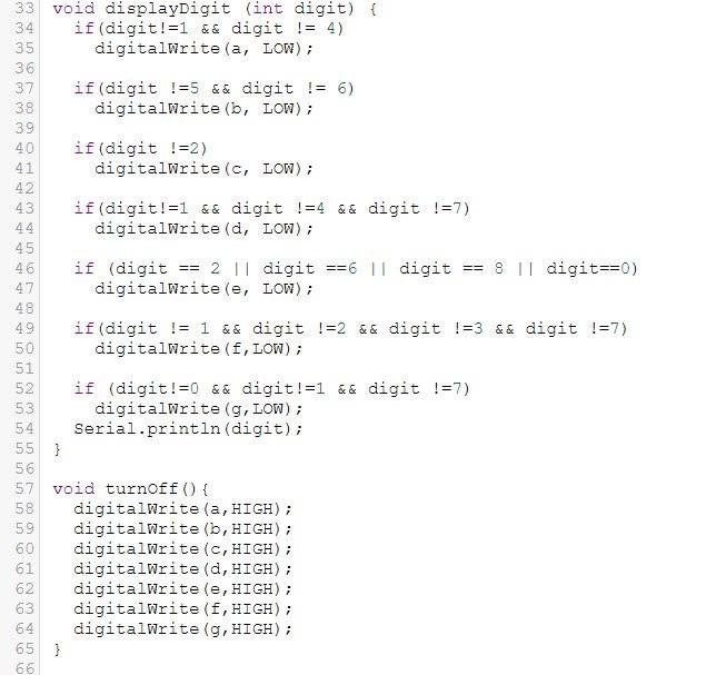 Solved 1 ( displayDigit (6); delay(100); turnoff () ; ) 1 | Chegg.com
