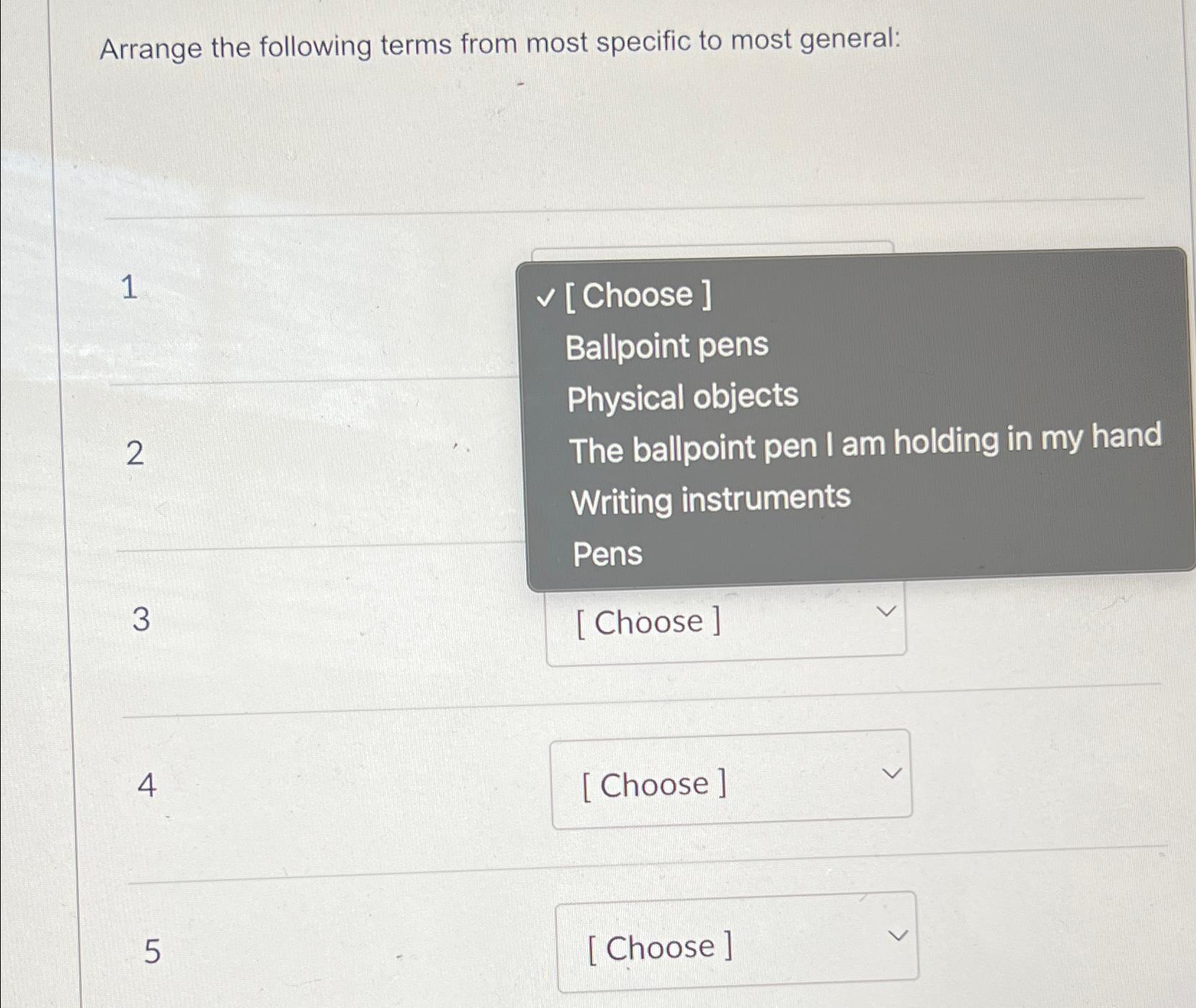 Solved Arrange the following terms from most specific to | Chegg.com