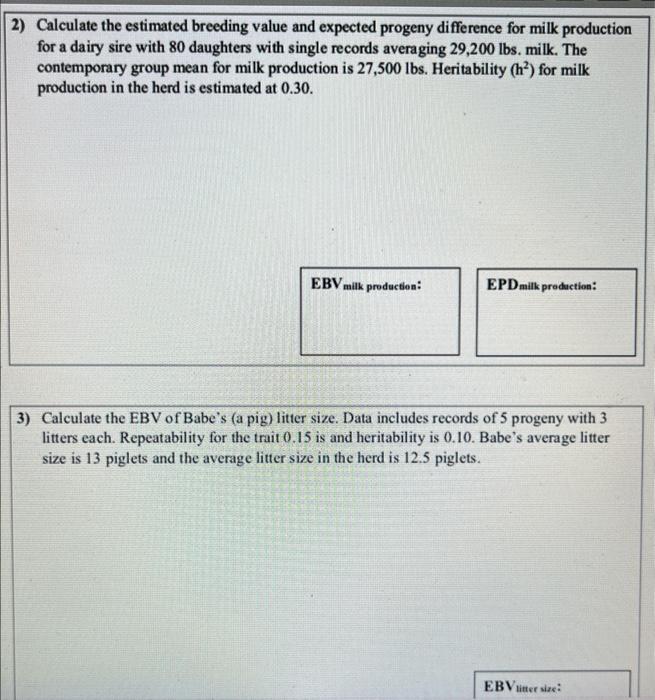 Solved Calculate the estimated breeding value and expected | Chegg.com