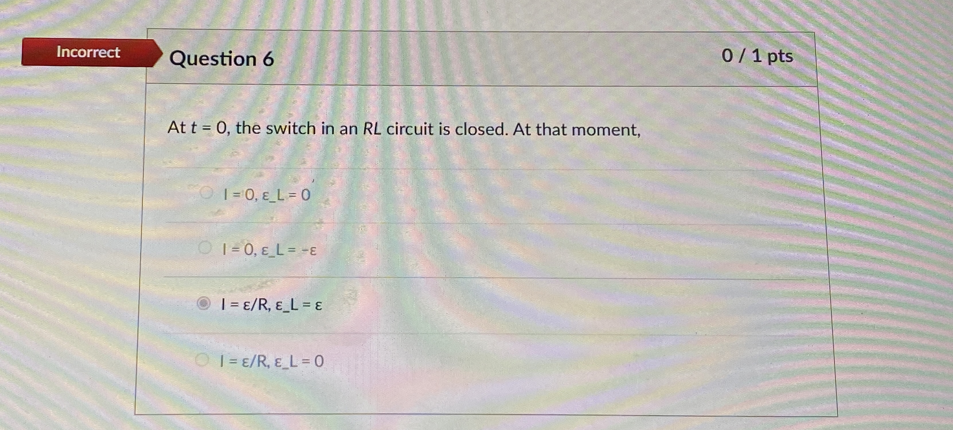 Solved IncorrectQuestion 601 ptsAt t=0, the switch in an | Chegg.com Solved IncorrectQuestion 601 ptsAt t=0, the switch in an | Chegg.com