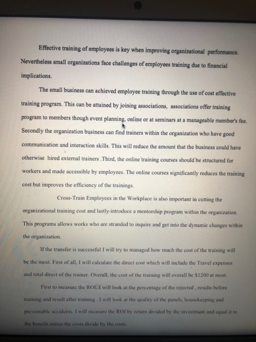 Solved Effective training of employees is key when improving | Chegg.com