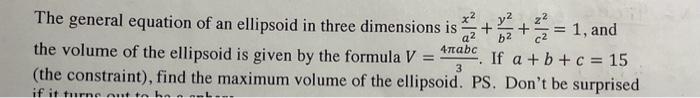 Solved The general equation of an ellipsoid in three | Chegg.com