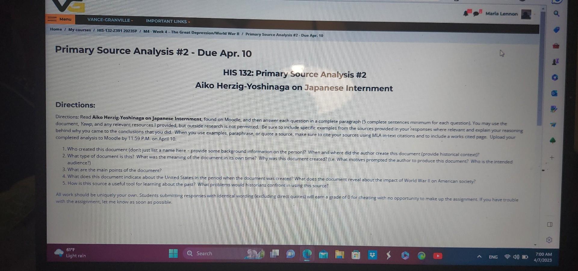 Directions: completed analysis to Moodle by 11:59 | Chegg.com