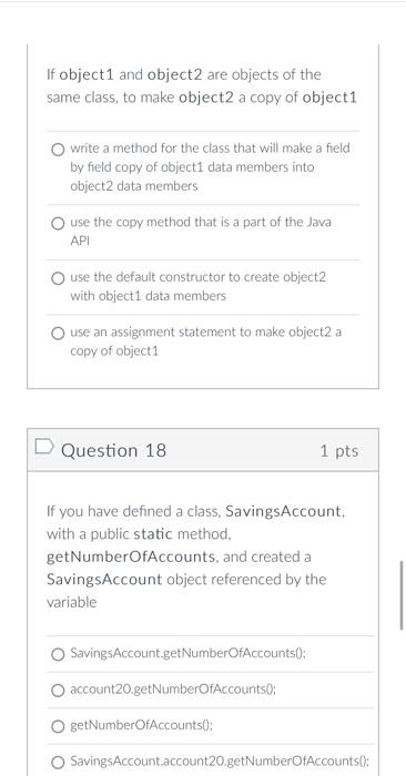 If object1 and object 2 are objects of the same | Chegg.com